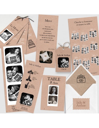 Pack Faire-part Mariage Marque Page Photomaton - Collection Jade